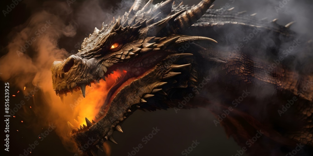 Dragon Breathing Fire A Symbol of Power and Fantasy Mythology. Concept ...