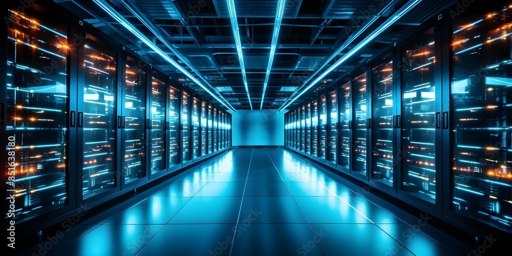 Server room with storage units network switches for big data analytics ...