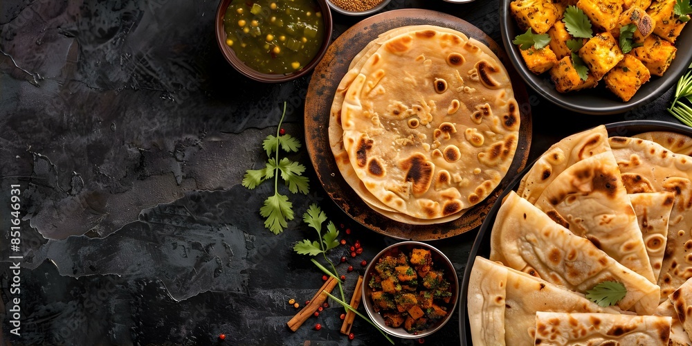 Assorted Indian Street Food Featuring Masala Roti, Paneer Paratha, and ...