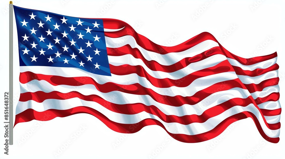 A beautiful waving American flag. The flag is blowing in the wind and ...