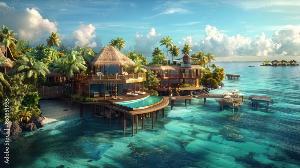Blueprints of a luxurious private island resort with innovative design ...