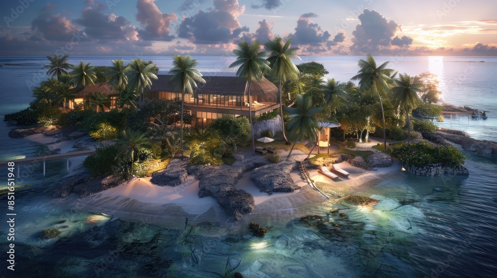 Blueprints of a luxurious private island resort with innovative design ...