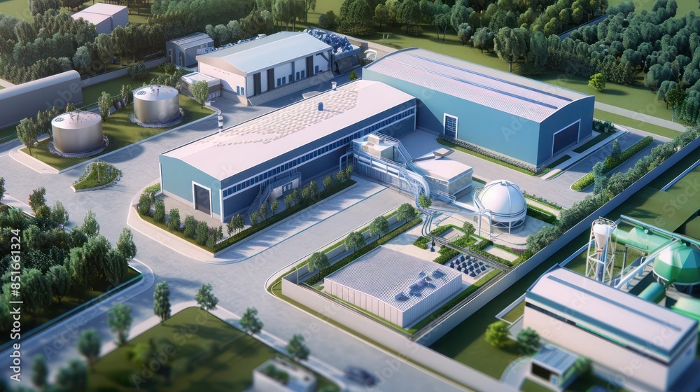 Technical drawings of a state-of-the-art waste management facility with ...