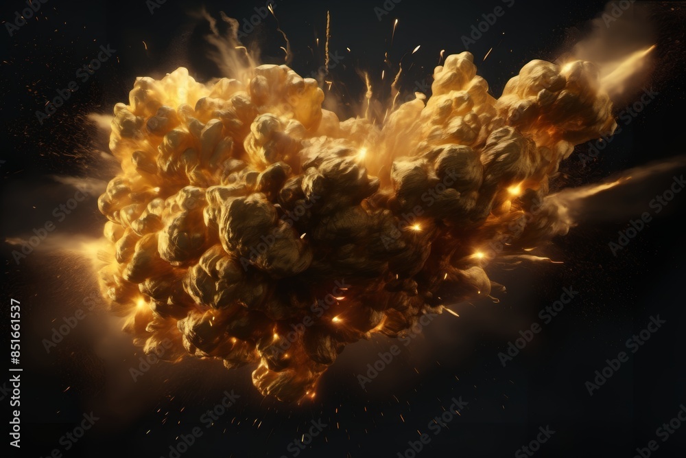 A striking AI-generated image depicting an explosion with golden smoke ...
