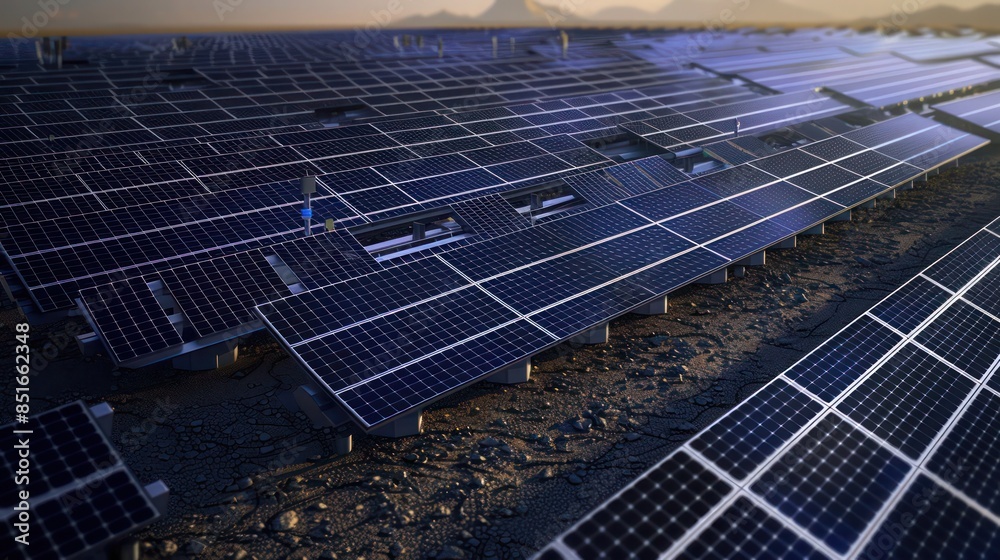 Technical schematics of an advanced solar energy farm with detailed ...