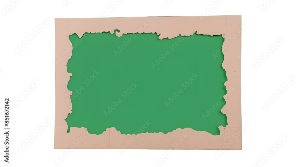 Cardboard frame with torn edges and green screen for chroma key on ...