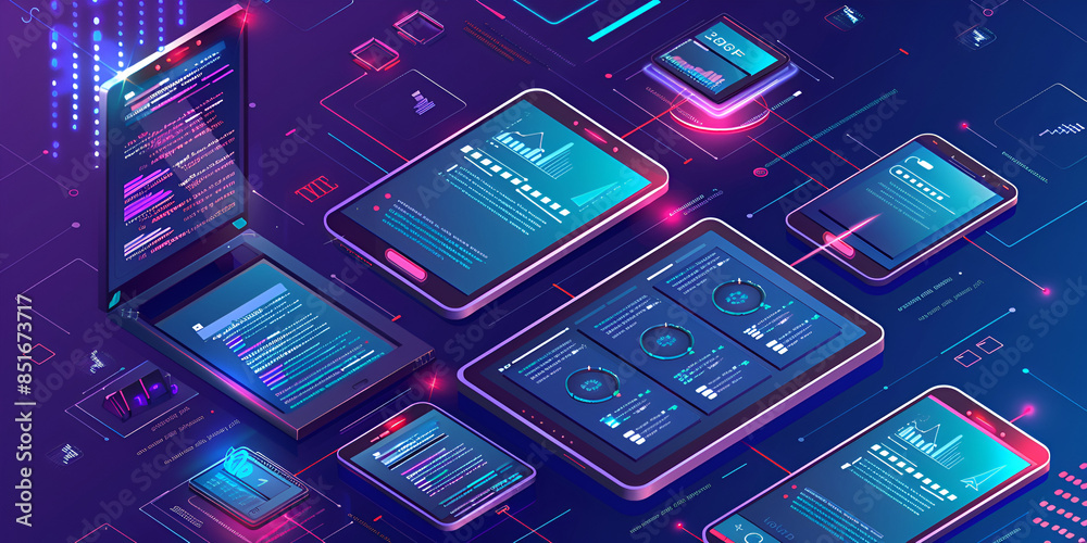 smartphone, mobile screen, neon technology, mobile display, space ...