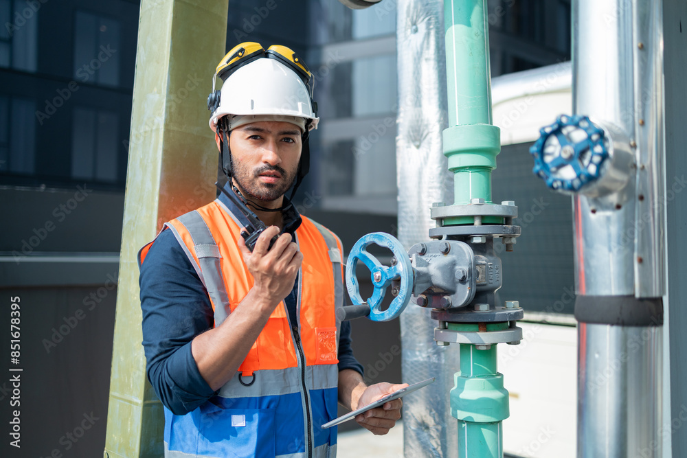 Engineer under checking the industry chilled water fan coil unit air ...
