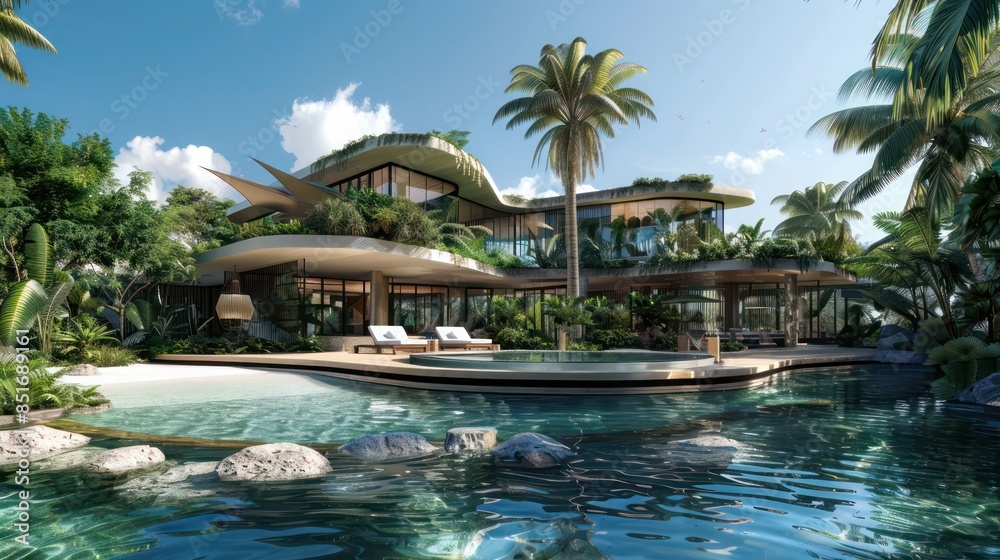 Blueprints of a luxurious private island resort with innovative design ...