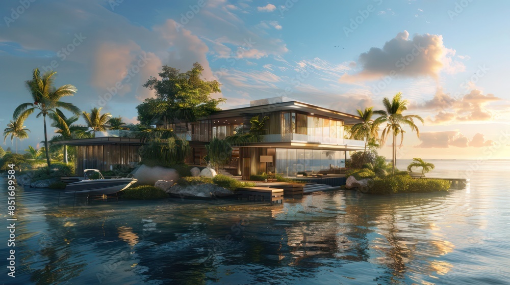 Blueprints of a luxurious private island resort with innovative design ...