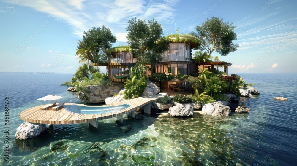 Blueprints of a luxurious private island resort with innovative design ...