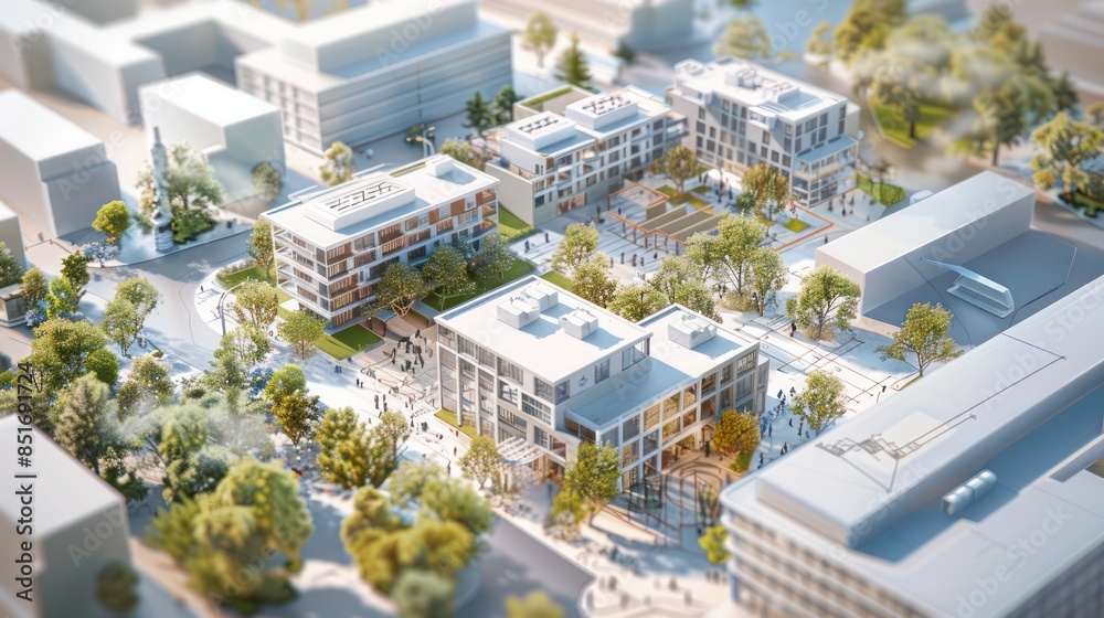 Blueprints of a modern urban redevelopment project with mixed-use ...