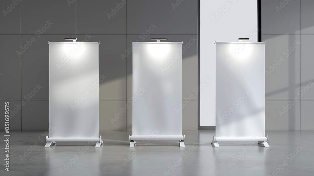 Empty rollup banners stand Blank template mockups Exhibition stand ...
