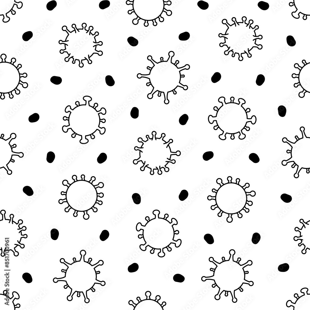 Bacteria, virus, germ, microbe and pathogen. Seamless pattern. Coloring ...