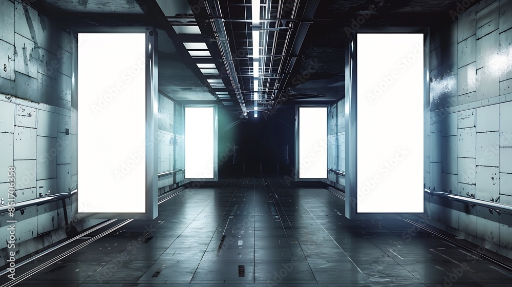 2 blank vertical advertising banners posters mockup in underground ...