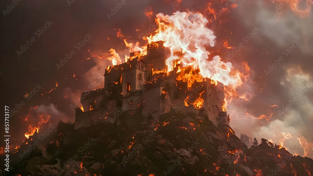 Mystical and spooky castle in the dark and in the fog A magical horror ...