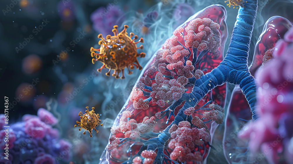 3D model of the respiratory system showing fungal infection caused by ...