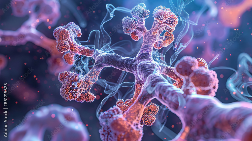 3D model showing the spread of fungal infection in the bronchi and ...