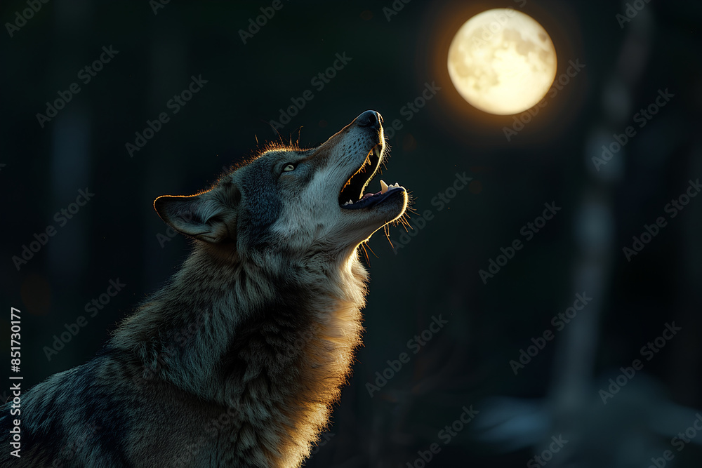 howling wolf in front of full moon, wolf at night, a wolf during a full ...