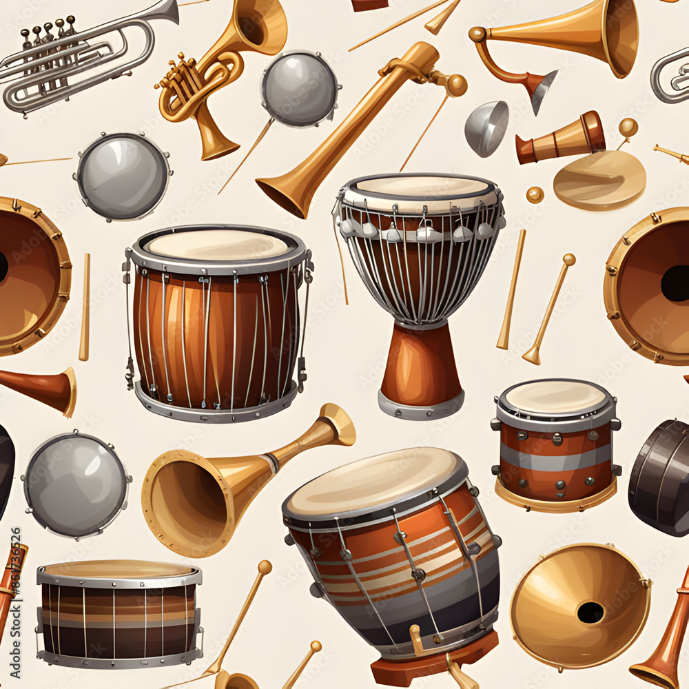 Acoustic bongo maracas and tambourine vector isolated white background ...