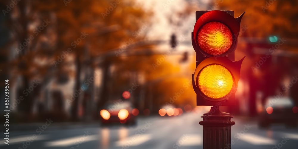 Stock-illustrationen Blurry stop sign and traffic lights on the street ...