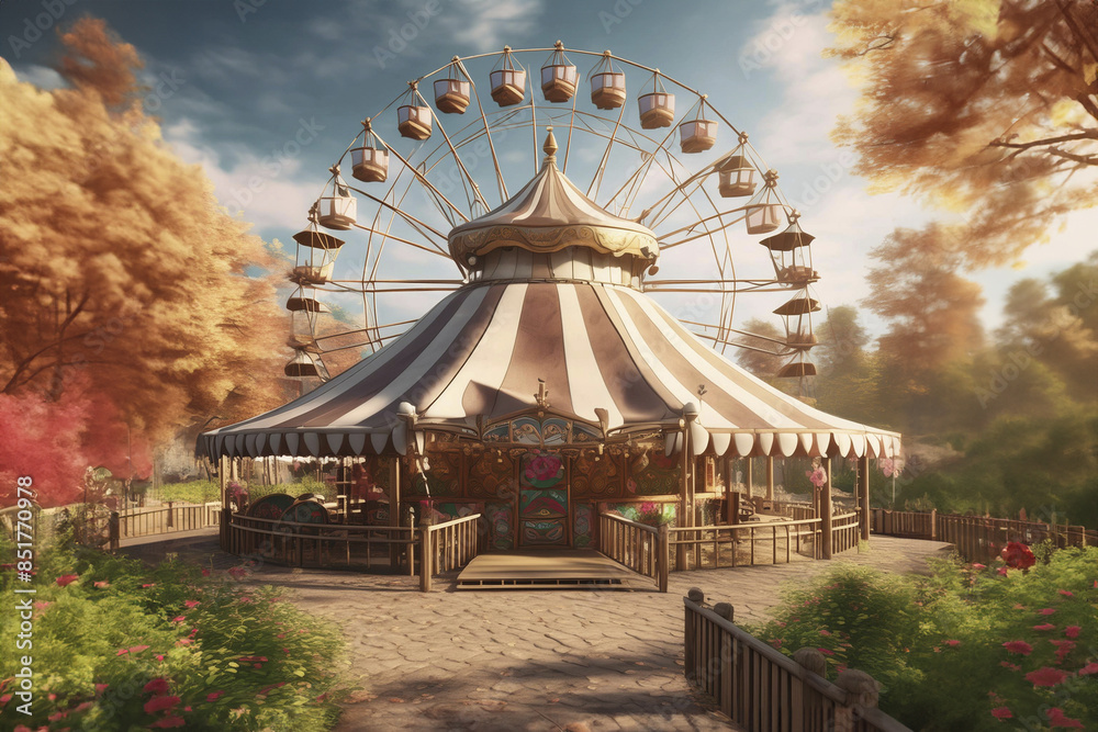 Theme park. Theme park amusement park with ferris wheel. Amusement park ...