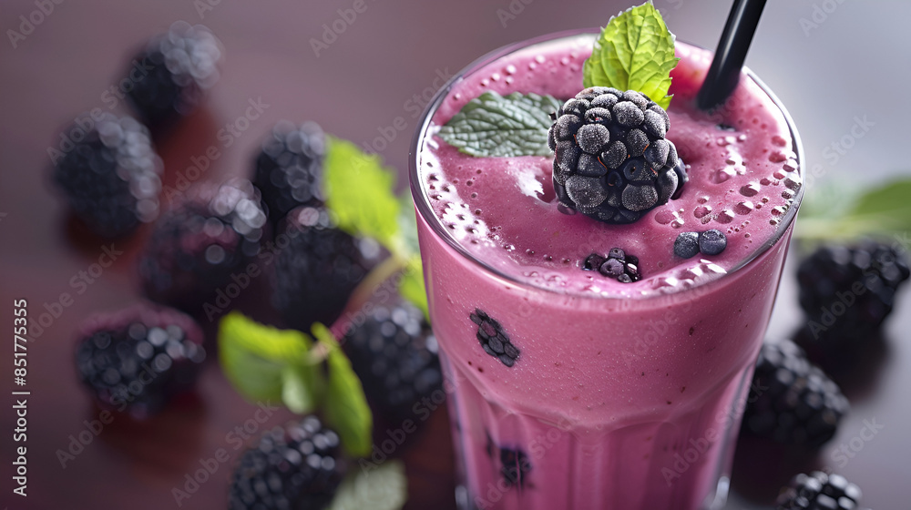 vaso con smoothie de moras bebida preparada coctel de frutas de ...