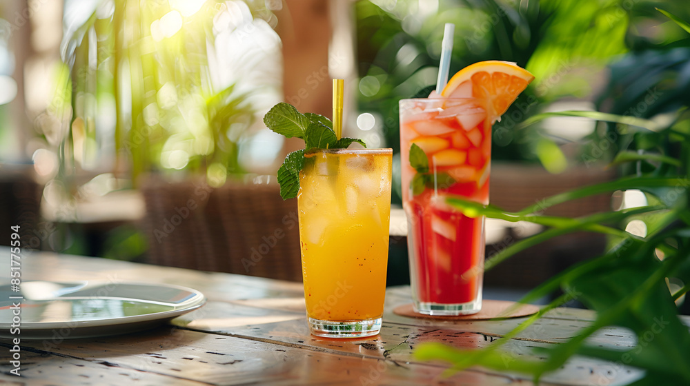 bebidas exoticas refrescantes de naranjaa y fresa cocteles en un bar o ...