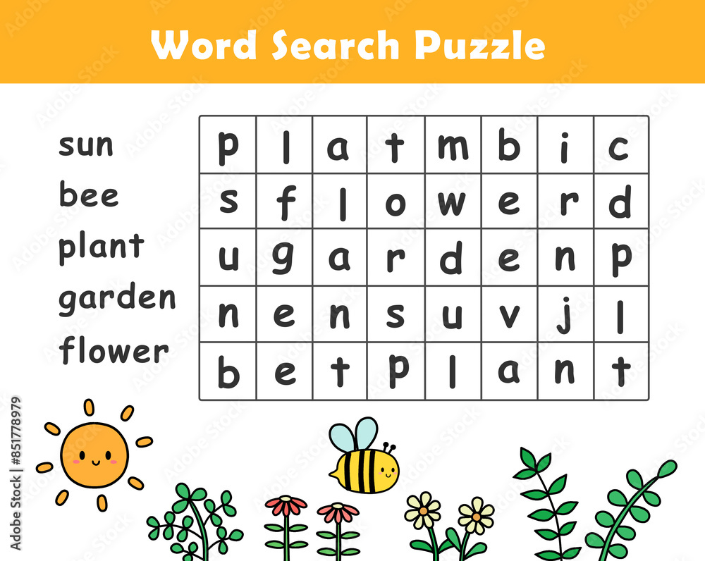 Spring Word Search Puzzle for Kids. Word game with cute spring ...