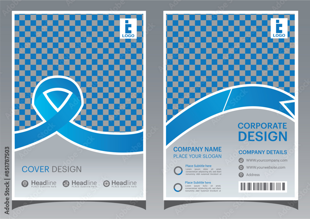 A modern corporate flyer template featuring a dynamic blue and gray ...