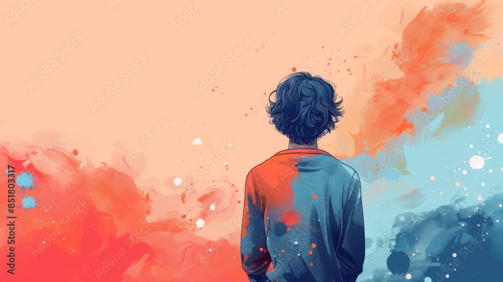 Horizontal banner. World ADHD Awareness Day. Silhouette of a teenager ...