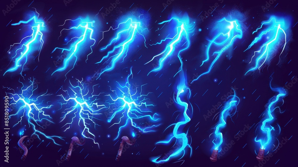 Cartoon lightning animation. Animated frames of electric strike, Stock ...