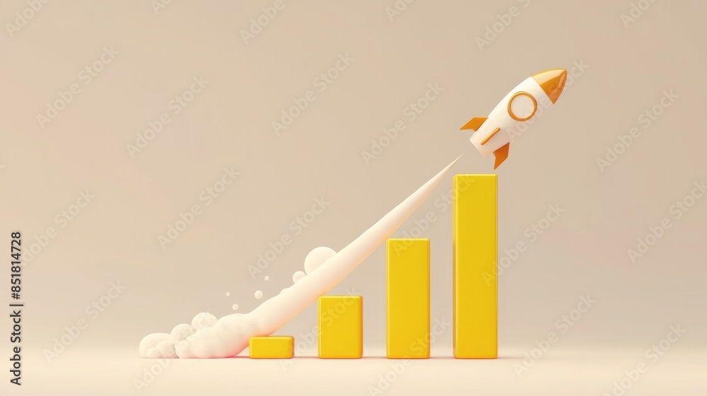 Business rapid growth rate, KPI assessment: 3D Render of Yellow Rocket ...