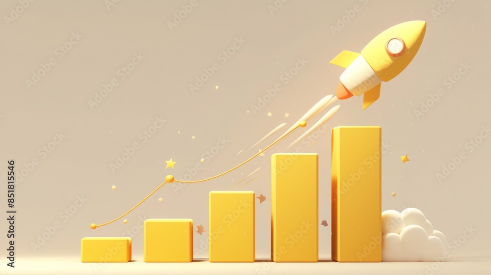Business rapid growth rate, KPI assessment: 3D Render of Yellow Rocket ...