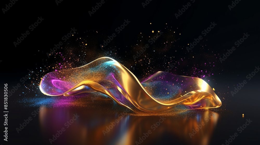 Spectral gradient 3D shapes with thin film effect and golden glitter ...