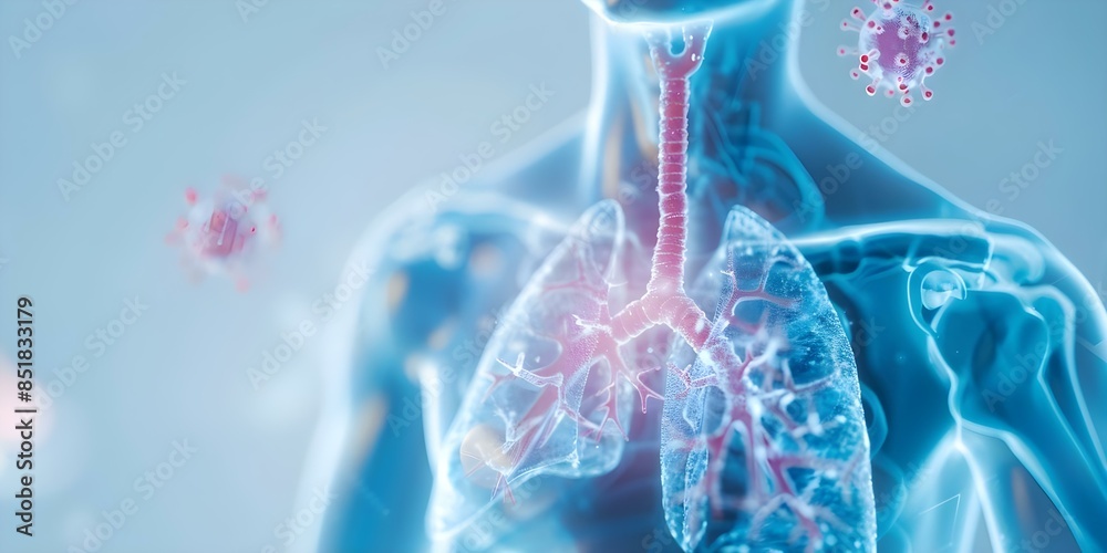 3D diagram showing flu virus invading respiratory system and infecting ...