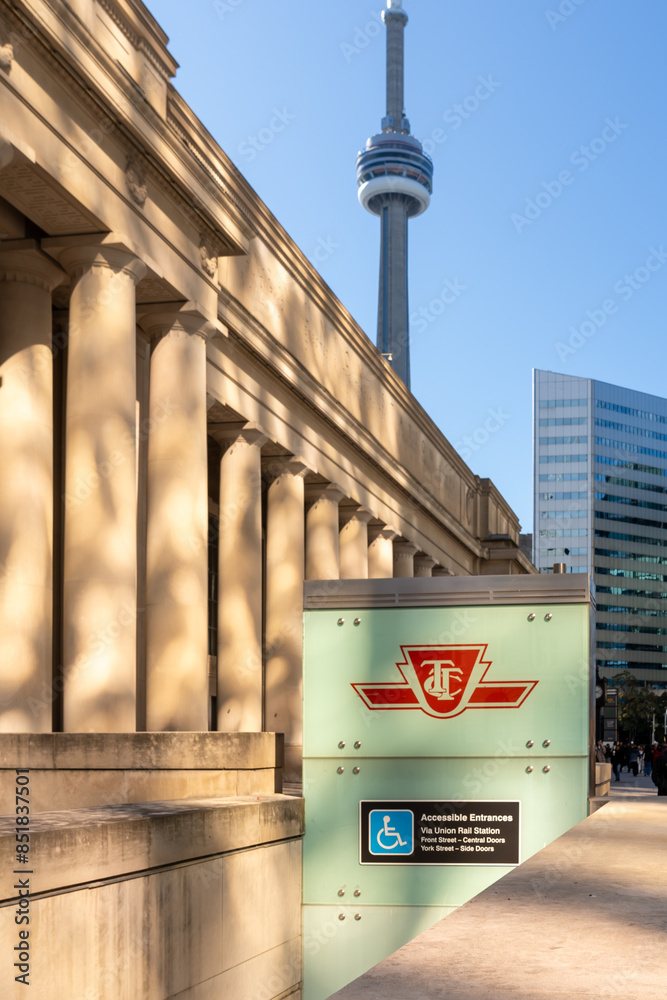 TTC (Toronto Transit Commission) logo is seen outside the Union Station ...