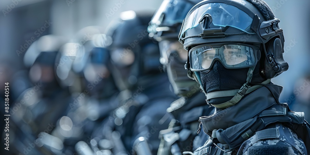 SWAT team in riot gear getting ready for fast response operation ...