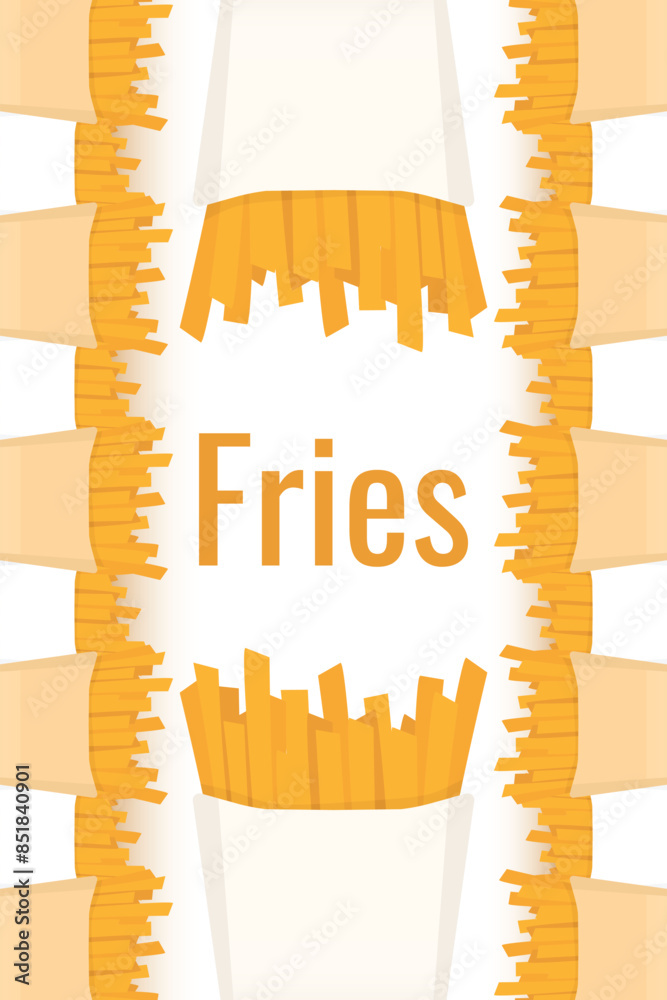 Frame of French Fries potato fast food in box. Fries border or banner ...