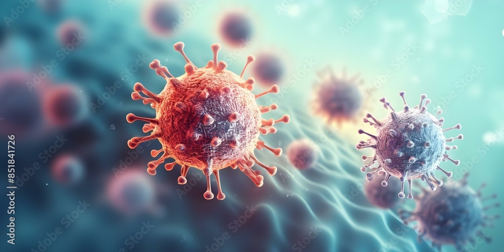 Close-up view of rhinovirus particles infecting respiratory tissues ...