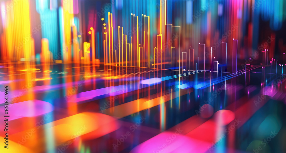 An ultra-wide bar chart with vibrant hues and sharp lines showing ...