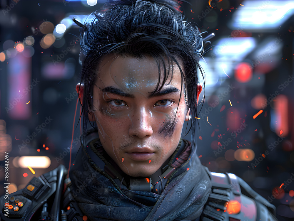 Cyberpunk Mecha Warrior - A Chinese Sword Fighter in Futuristic Hanfu ...