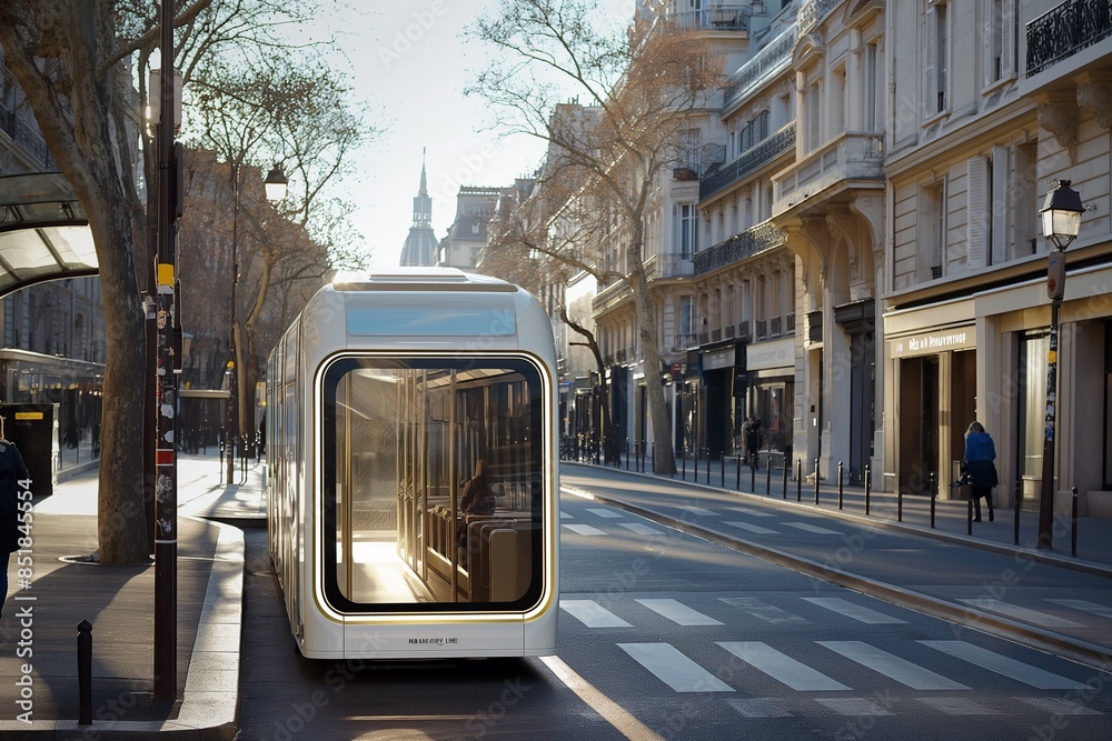 Foto de Contemporary bus stop in Paris featuring a white and gold ...