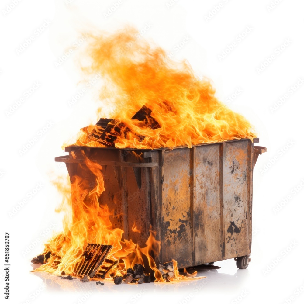 Burning Dumpster. Burning garbage out of control dumpster fire isolated ...