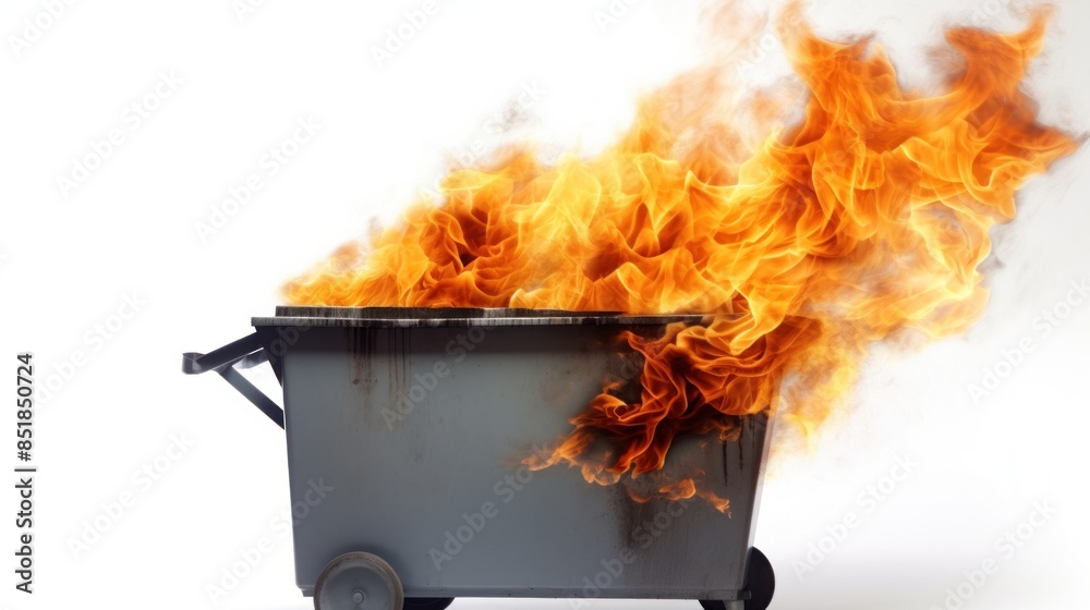 Burning Dumpster. Burning garbage out of control dumpster fire isolated ...