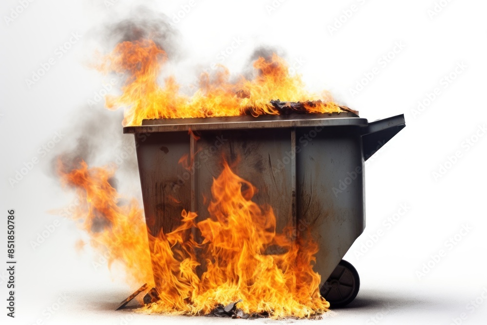 Burning Dumpster. Burning garbage out of control dumpster fire isolated ...