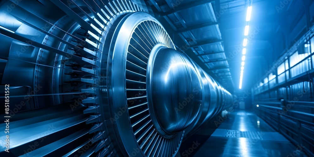 Large Turbine Engine in a Power Plant Likely Utilized for Power ...