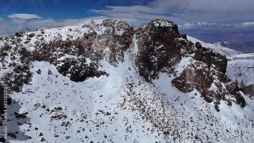 Aerial view of Ojos del Salado majestic peak of world's highest volcano ...