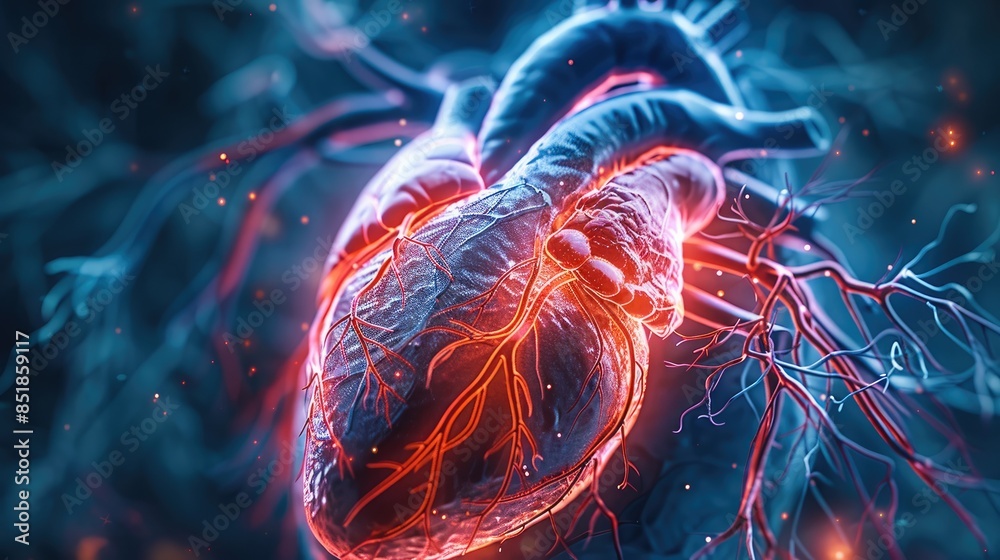 Vivid graphic representation of heart health, dynamic visuals depicting ...