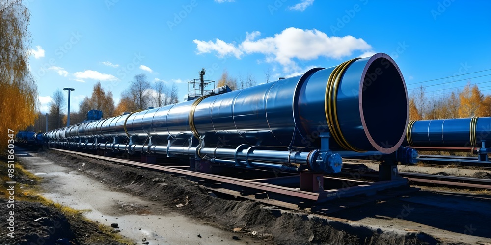 Pipelines in the factory carry biogas generated from converted organic waste. Concept Waste-to ...